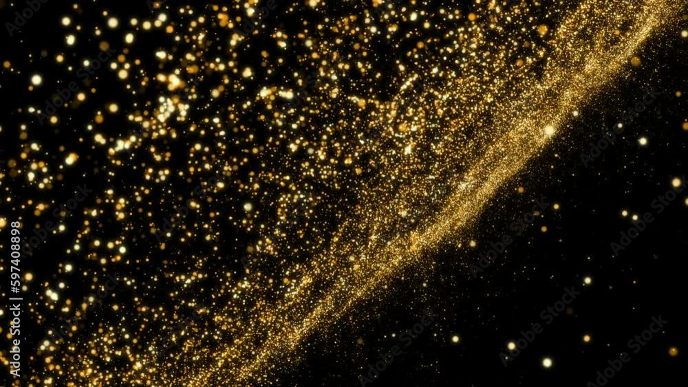 Gold Sky. Abstract stardust smokey wave particles. Nano dynamic flow ...