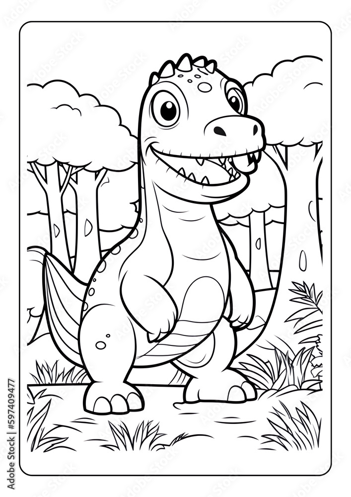 dinosaur coloring page book for children girl kids with cute t rex ...
