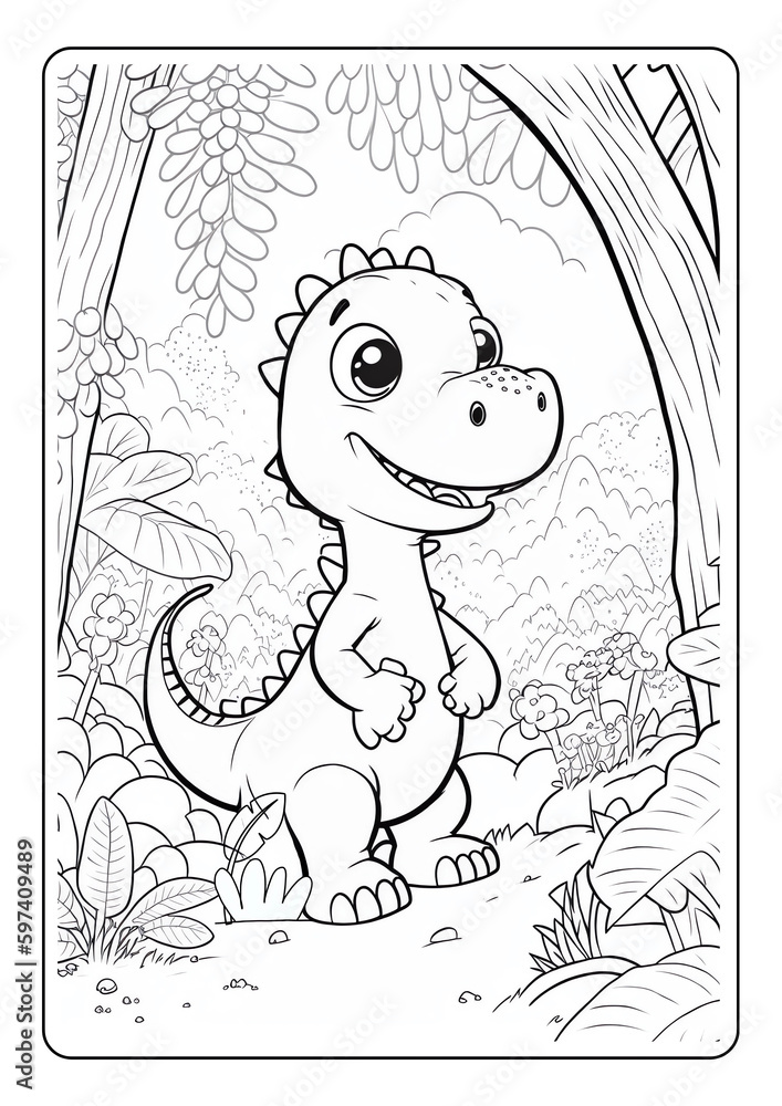 dinosaur coloring page book for children girl kids with cute t rex ...