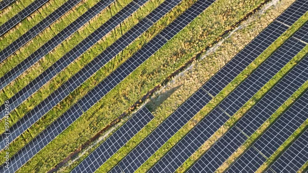 Aerial footage of photovoltaic arrays on open spaces. Photovoltaic ...