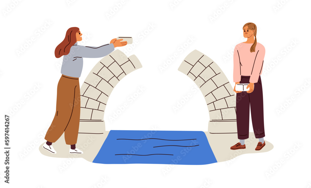 Vecteur Stock Friends building restoring relationships. Girls repairing ...