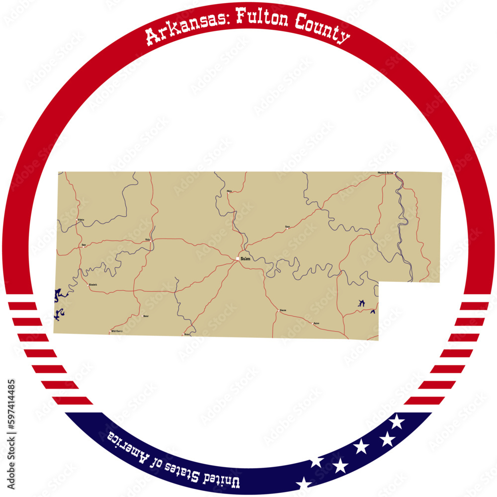 Photo & Art Print Map of Fulton County in Arkansas, USA arranged in a ...