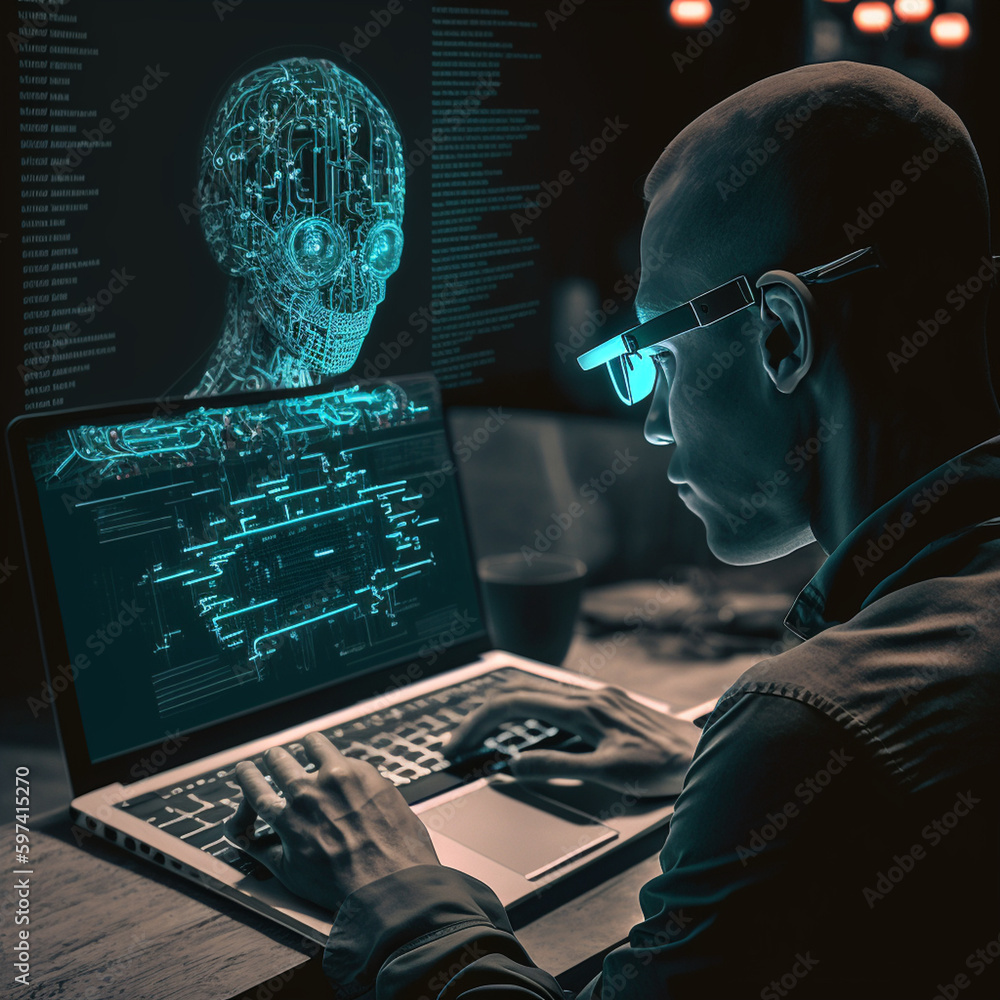 Artificial intelligence, AI, Man on Laptop with Code Artificial ...