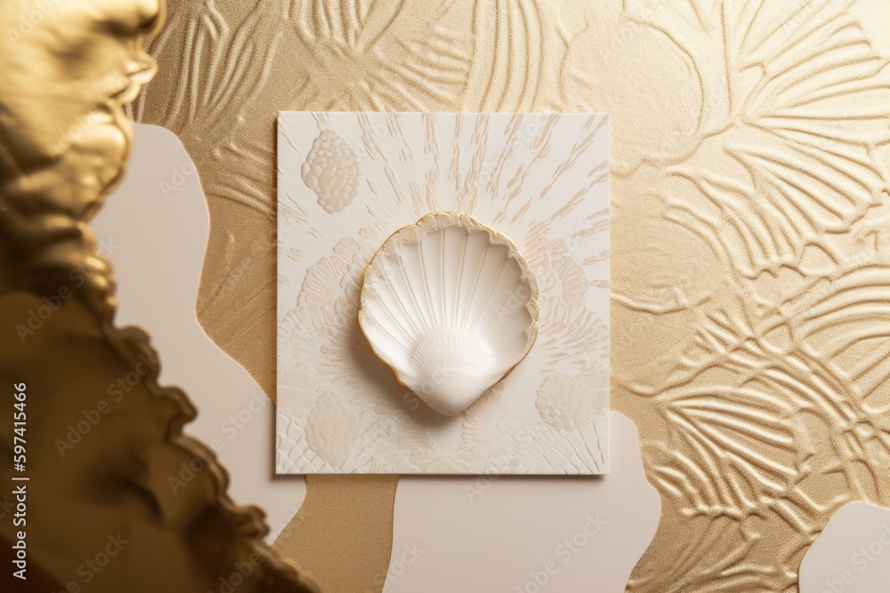 Top View of Golden Pearl Shells Card, Mock up Template for Design or ...