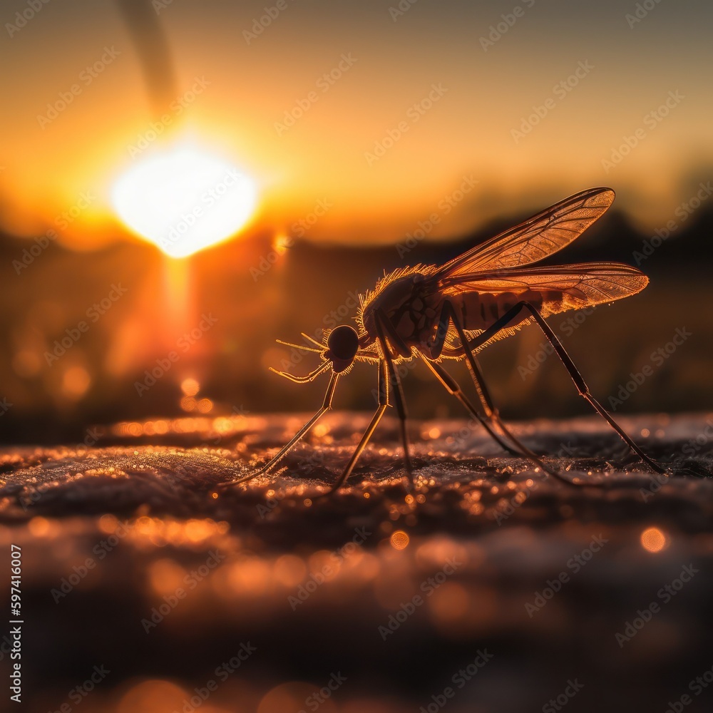 mosquito on a blurred sunset background. Mosquito against sunset ...