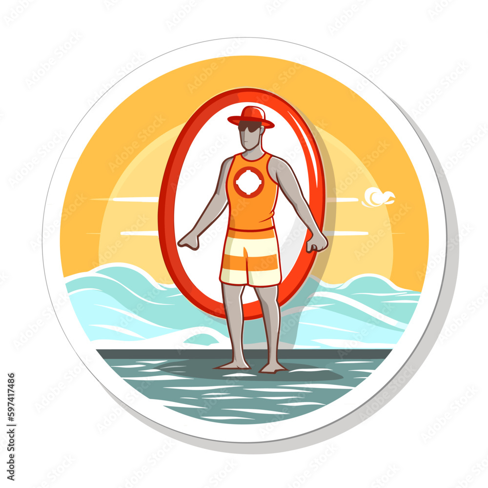 Swimming school. Lifeguard watching swimming pool. cartoon vector ...