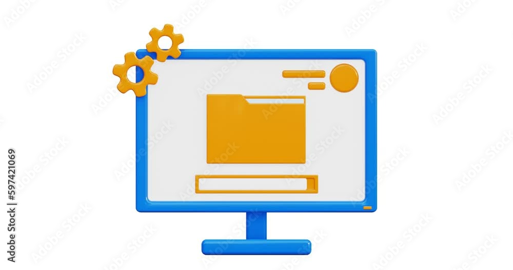 3d icon animation. Computer icon for downloading files. Opening files ...