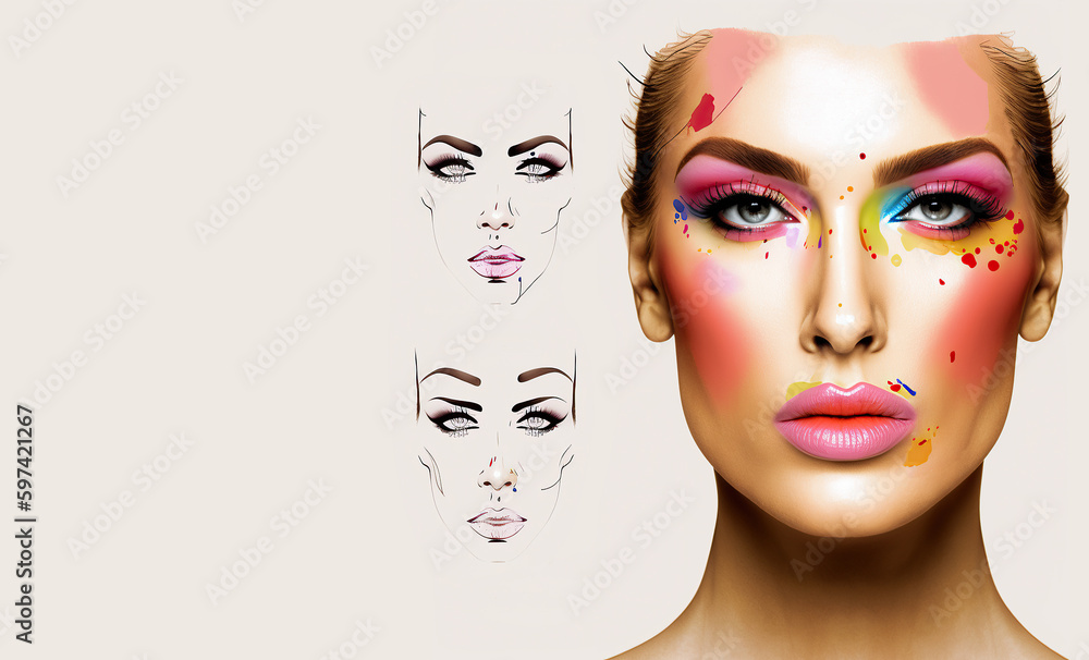 Face chart For Make Up workshop template. Cosmetics and make up concept ...