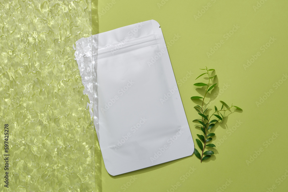Scene for branding cosmetic with facial sheet mask packaging mockup on ...