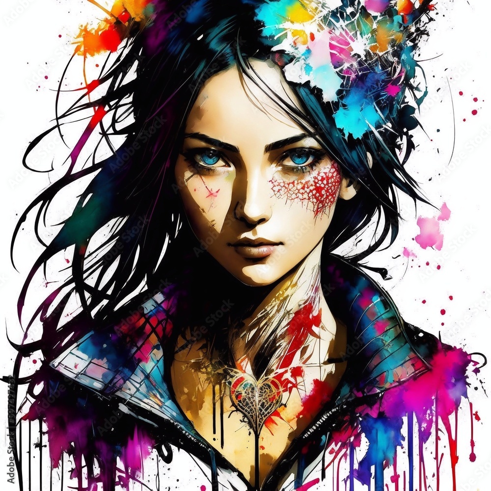 Bella Donna Capelli Colorati con schizzi di colore, generative ai ...