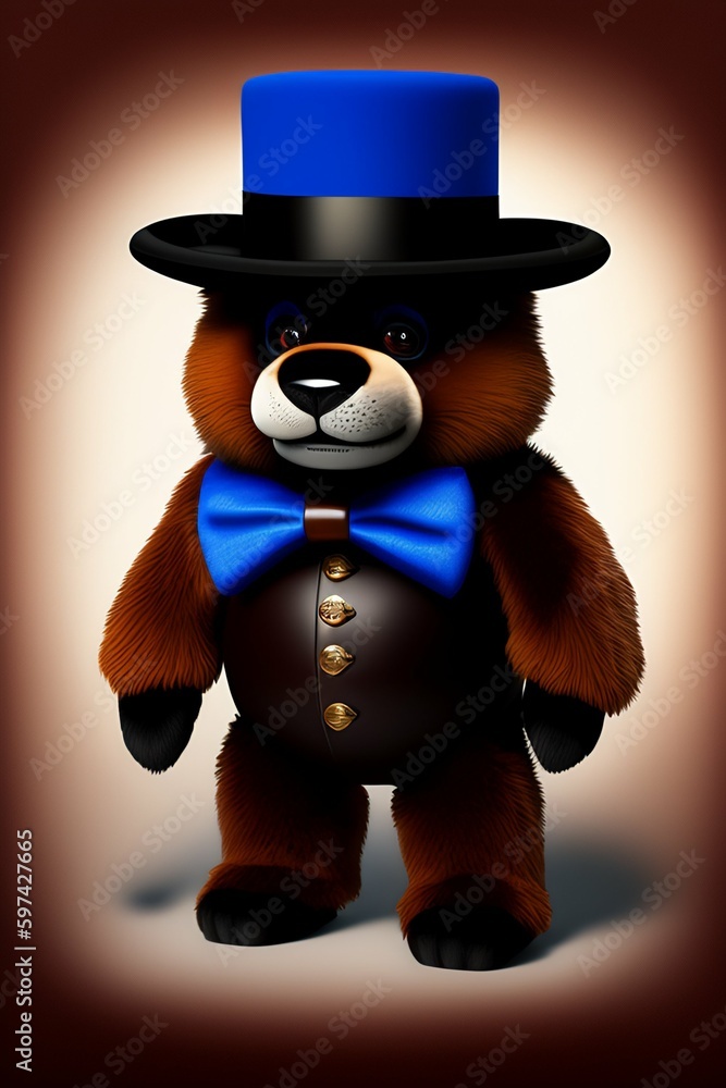 Freddy fazbear animatronic creepy spooky, made of fur and metal, blue ...
