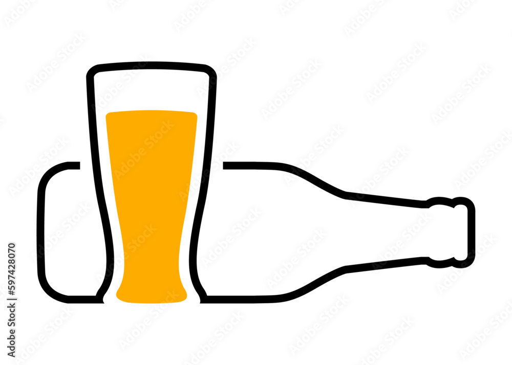 Logo cervecería. Botella de cerveza y vaso con línea contínua con ...