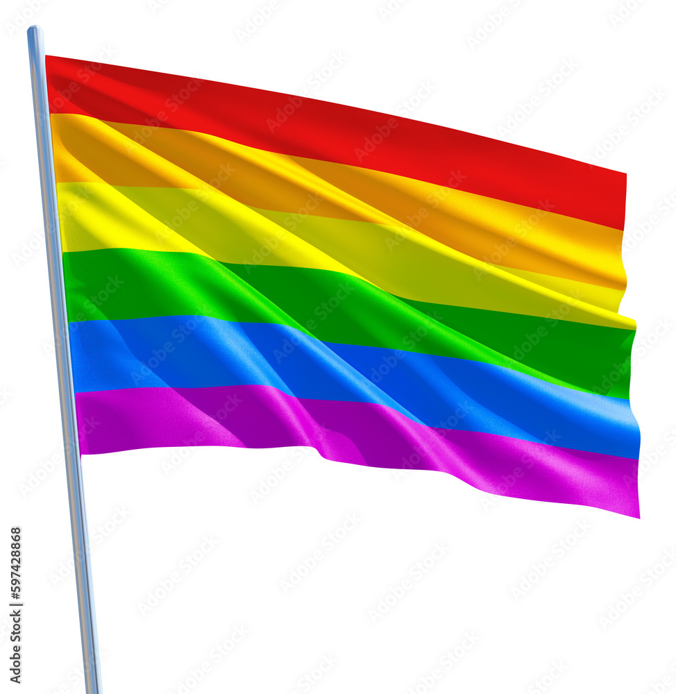 Pride rainbow flag waving on transparent background, cut out object for ...