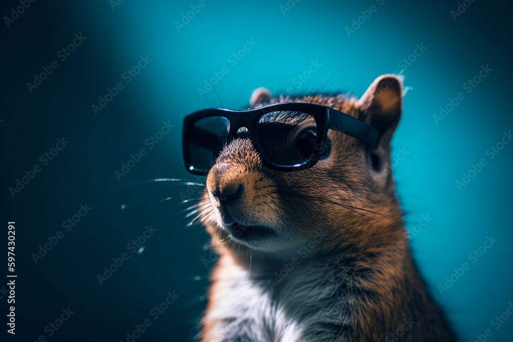 Squirrel with glasses on a blue background, created by a neural network ...