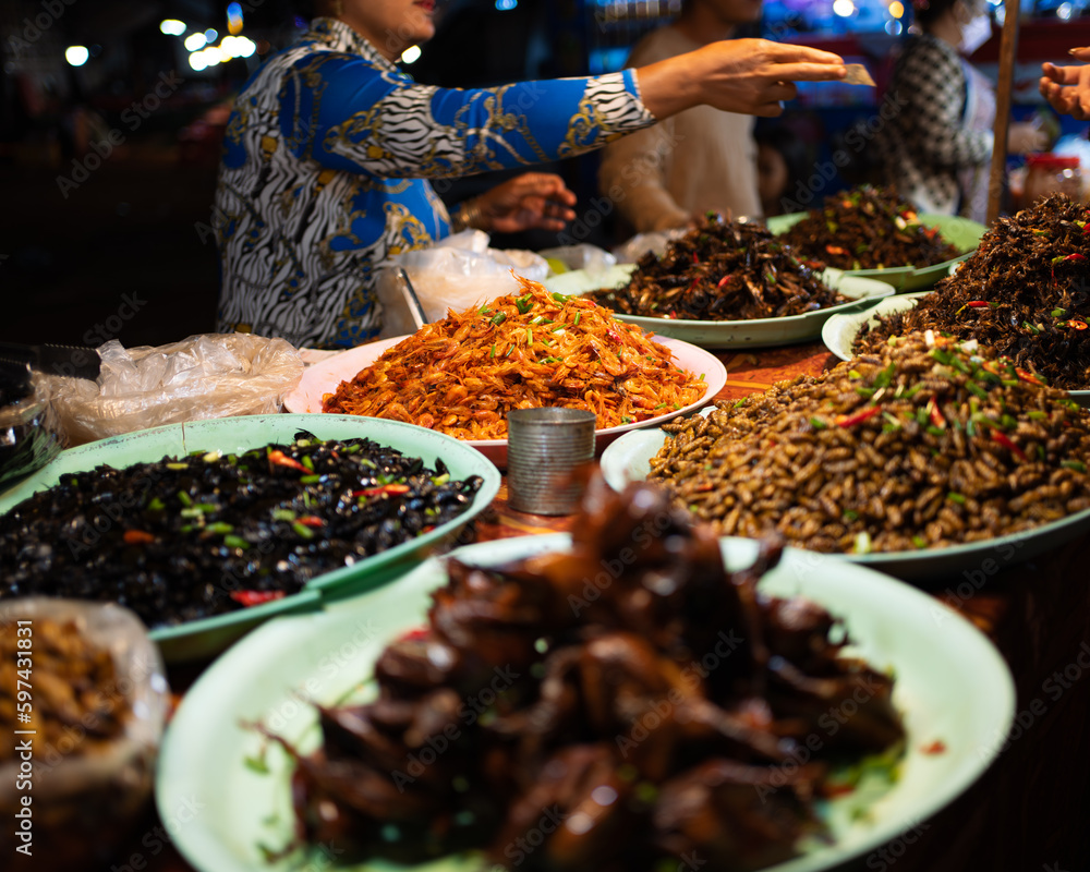 Street food being sold at a cambodian night market Stock Photo | Adobe ...