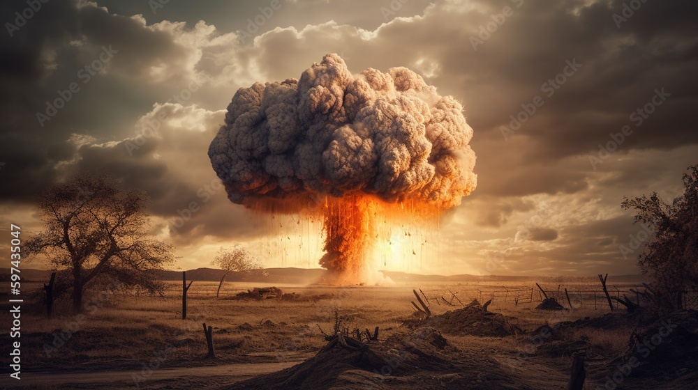 Nuclear atomic bomb explosion, radioactive war weapon, contamination ...