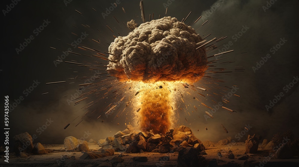 ภาพประกอบสต็อก Nuclear atomic bomb explosion, radioactive war weapon ...
