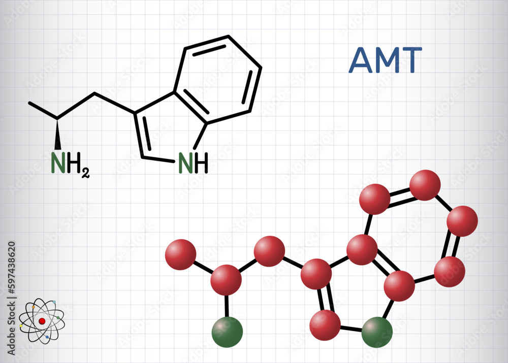 alpha-Methyltryptamine, αMT, AMT, molecule. It is psychedelic ... alpha-Methyltryptamine, αMT, AMT, molecule. It is psychedelic ...