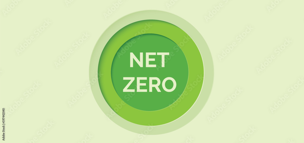 Net zero vertical green paper cut style banner. The goal is to reduce ...