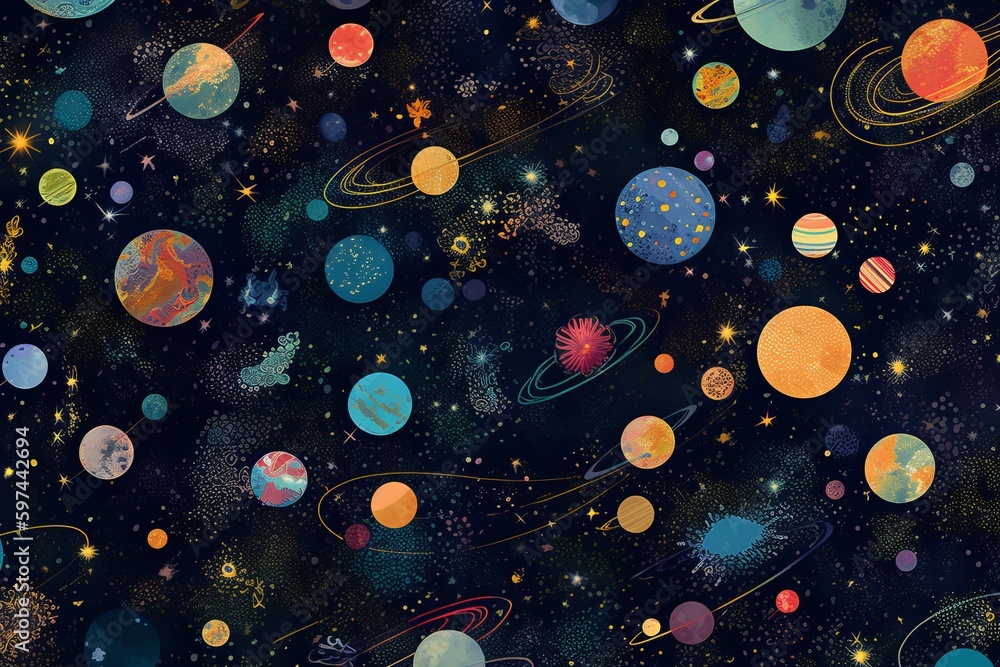 A mesmerizing seamless pattern depicting a celestial symphony of ...