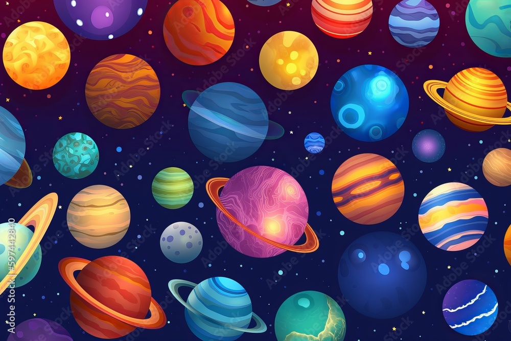 ภาพประกอบสต็อก Seamless patterns of planets and stars, cosmic design ...