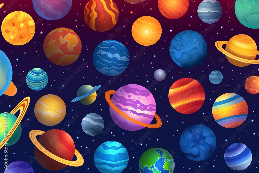 Seamless patterns of planets and stars, cosmic design, repeating ...
