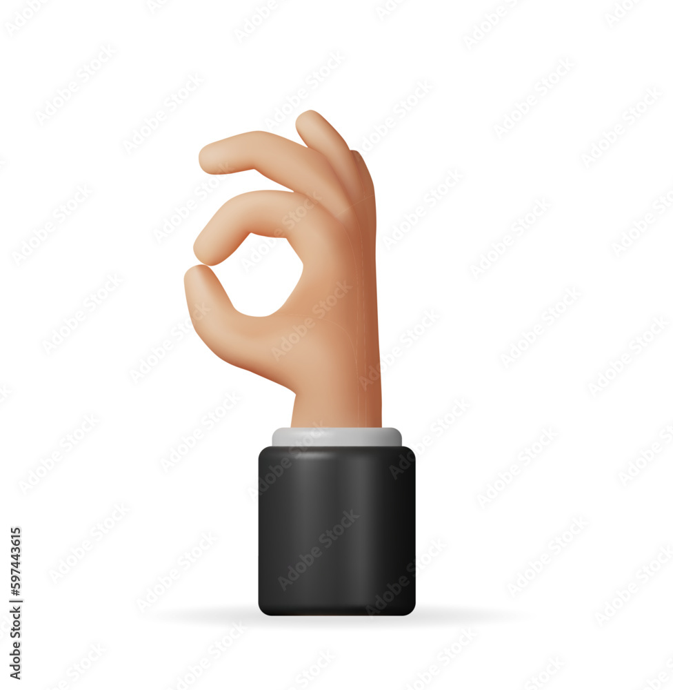 3D Hand Making OK Gesture Isolated. Render Hand make OK Symbol with ...