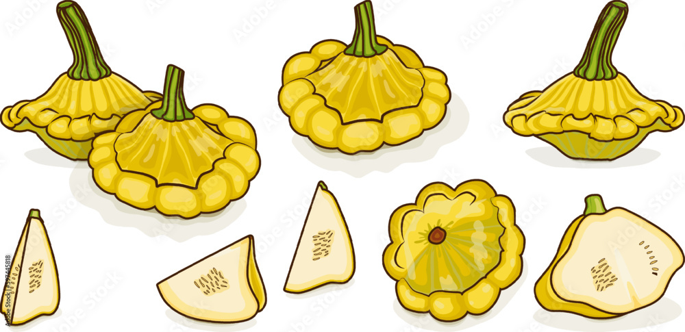Set of Yellow Patty Pan squash or Scallop or Scallopini squash. Summer ...