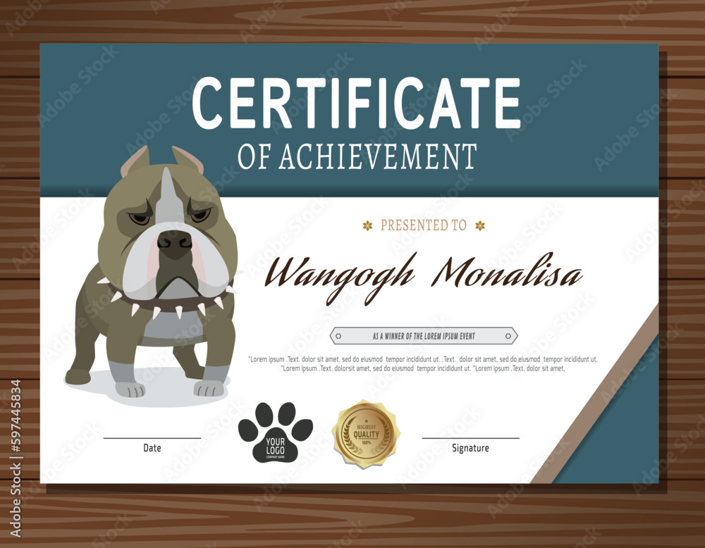dog certificate template. flat banner background illustration Vector ...