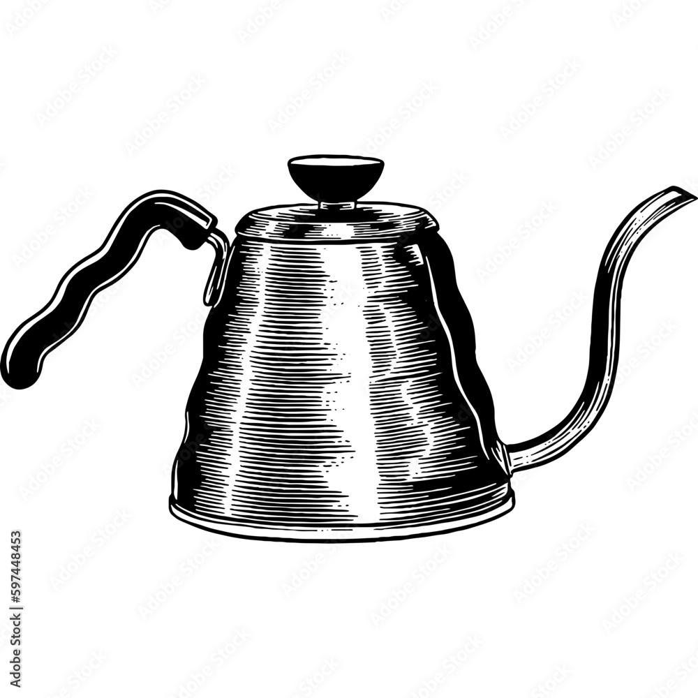 Poster Hand drawn Pour Over Coffee Gooseneck Kettle Sketch Illustration ...