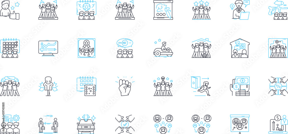 Collaboration partners linear icons set. Synergy, Alliance, Co-creation ...