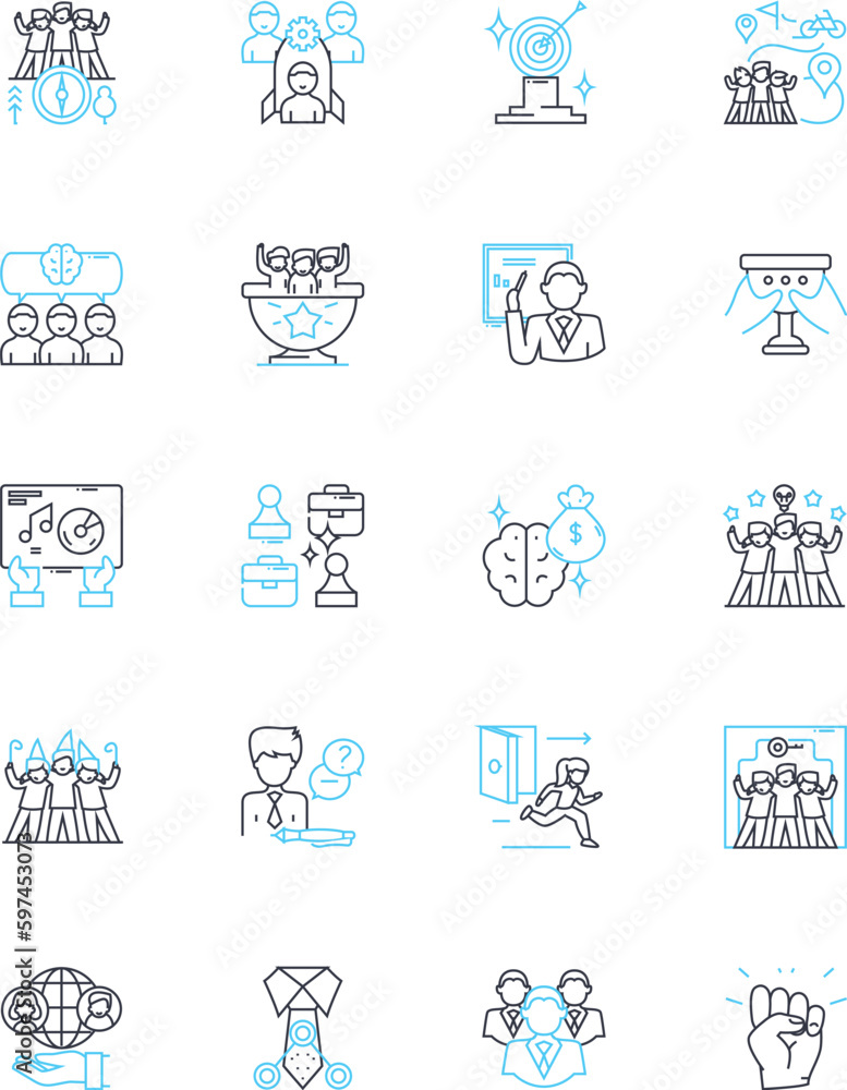 Staff development linear icons set. Training, Growth, Improvement ...