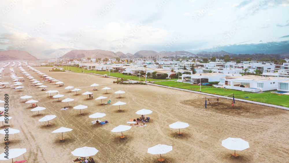 Las Arenas beach. Sunny day at the beach. Asia, Lima. Peru. People ...