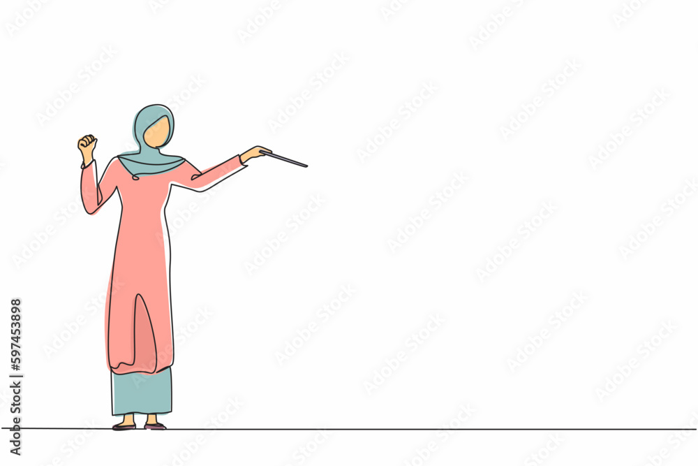 Continuous one line drawing Arab woman music orchestra conductor ...