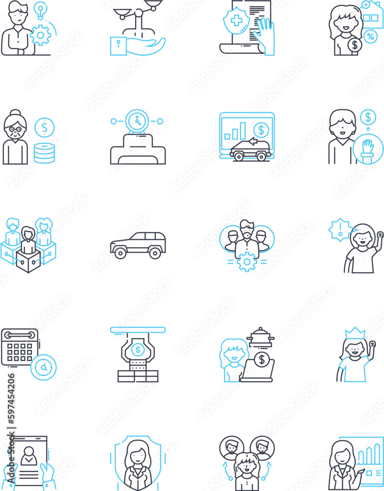 Personnel management linear icons set. Recruitment, Training, Employee ...