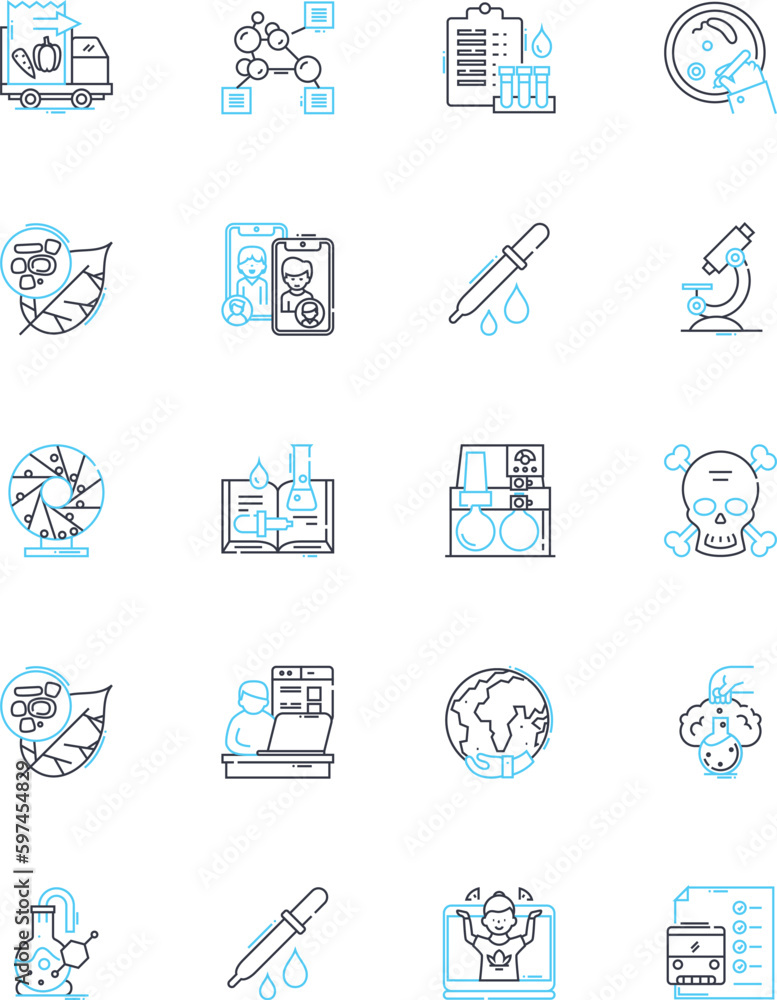 Medical exploration linear icons set. Anatomy, Diagnosis, Treatment ...