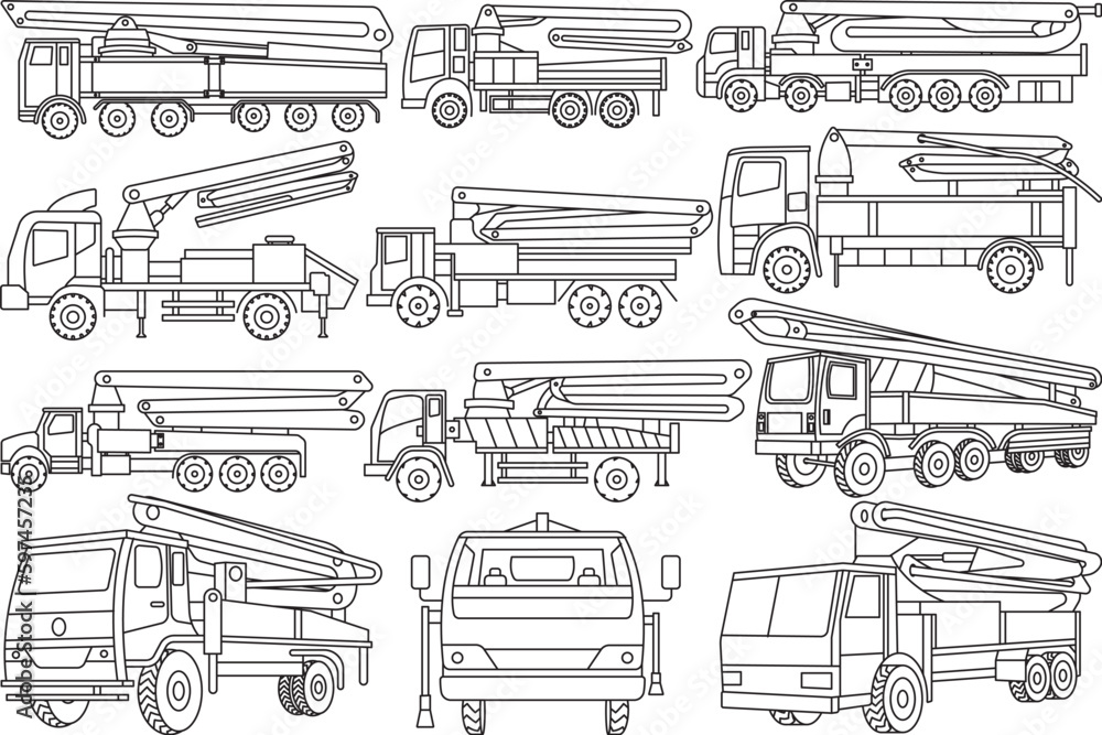 Concrete Pump Truck Outline Bundle,Clip Art Stock Vector | Adobe Stock