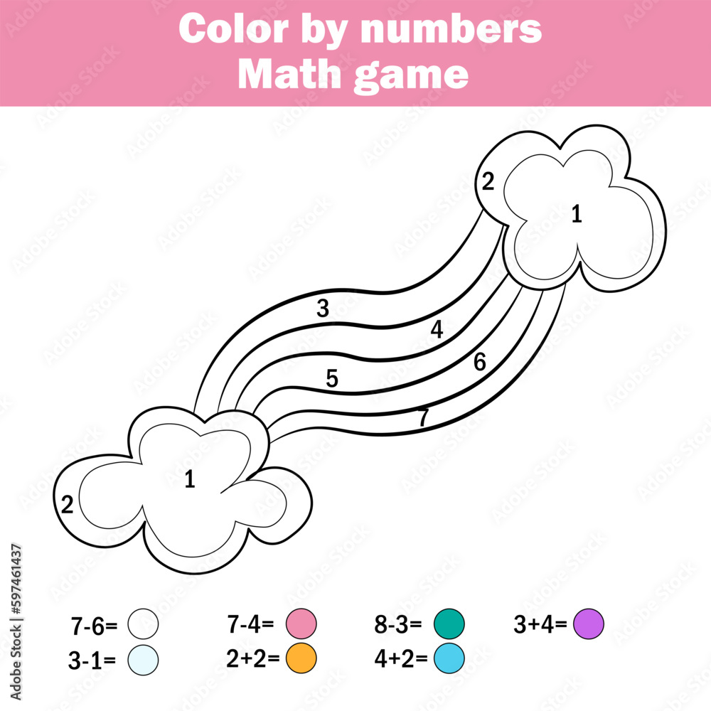 Children educational game. Mathematics actvity. Color by numbers ...