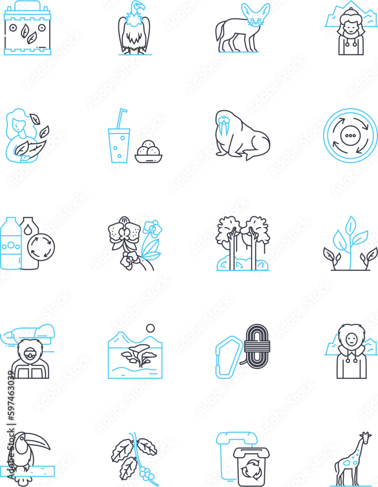 Environmental degradation linear icons set. Pollution, Deforestation ...