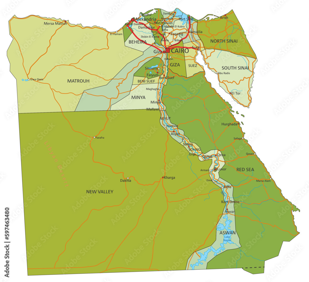 Highly detailed editable political map with separated layers. Egypt ...