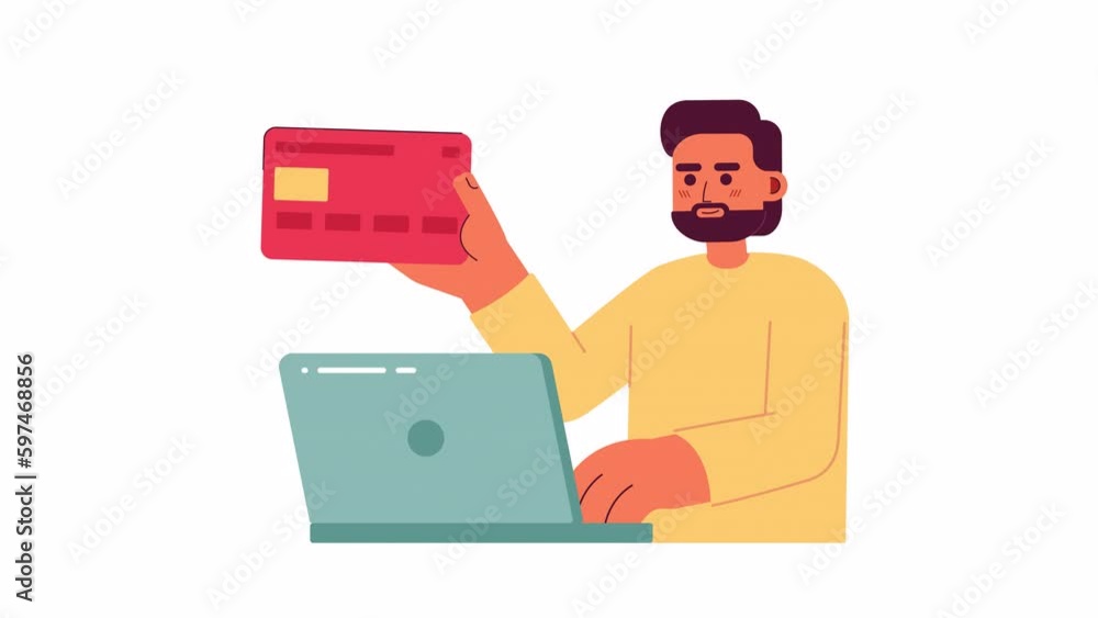 Stockvideon Making payment online animation. Animated man at laptop ...