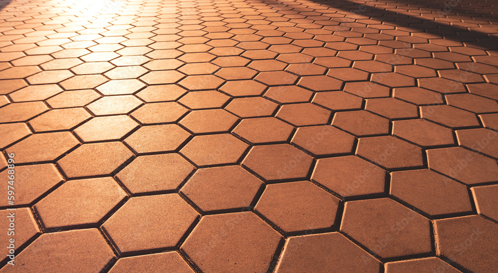 Hexagon Brown Cobblestone Pavement in vintage style with Golden ...