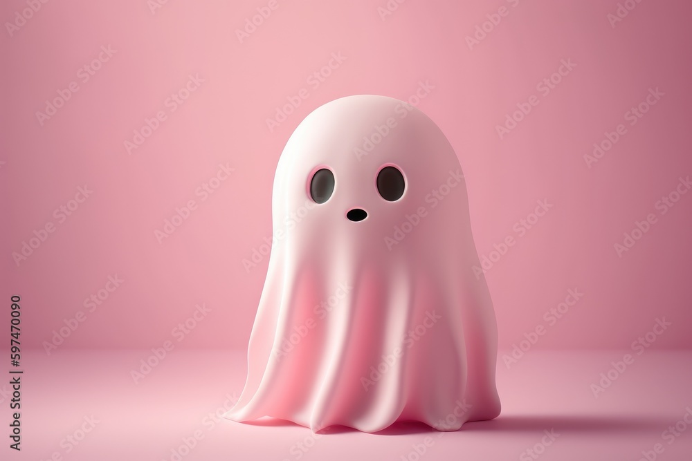 Сute pink ghost isolated on a pastel pink background. Stock ...