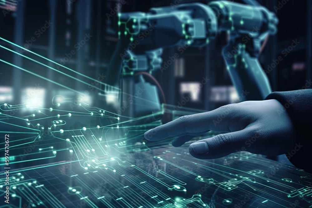 smart industry 4.0 concept hand controlling virtual Robotic futuristic ...