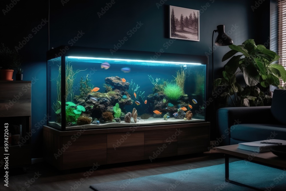 modern living room aquarium, video conference, zoom background ...