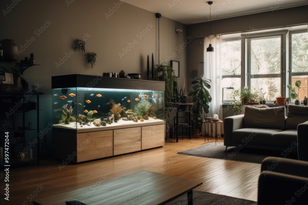 modern living room aquarium, video conference, zoom background ...