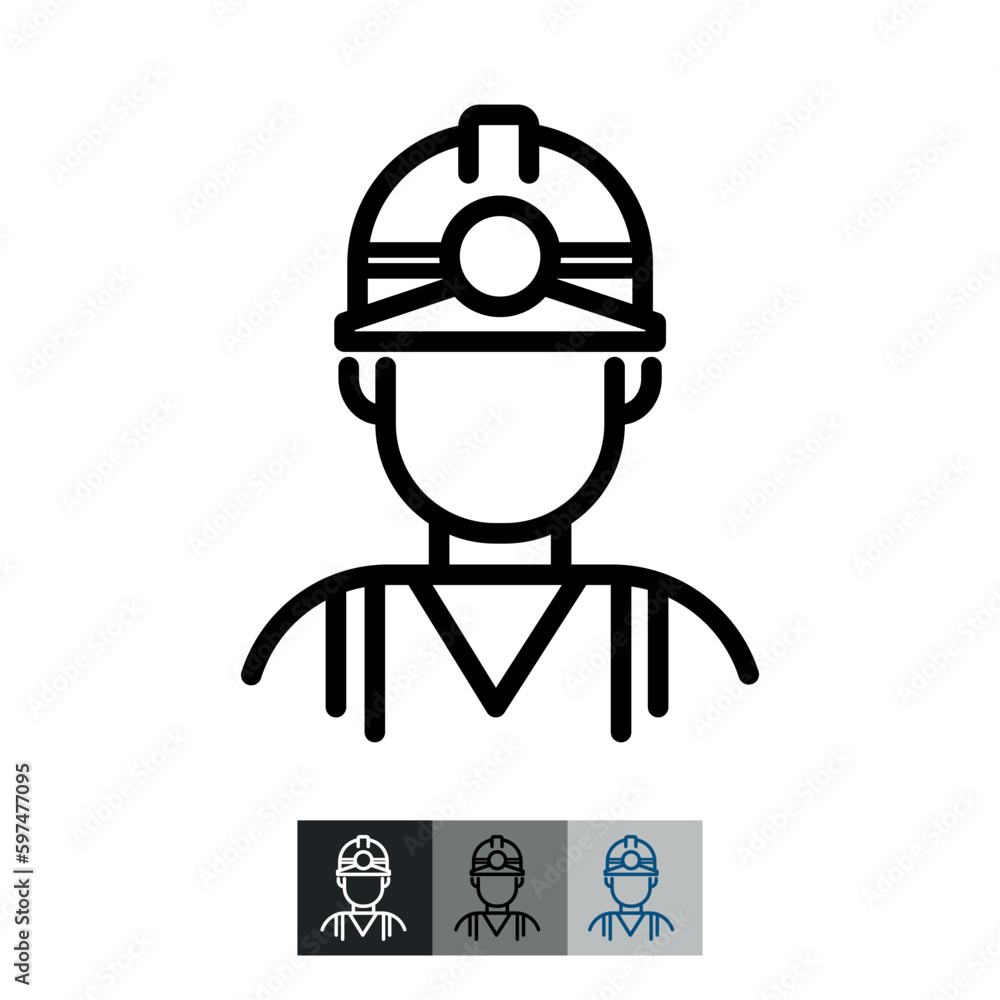 Miner linear icon. Manual labour. Coal mining industry employee ...