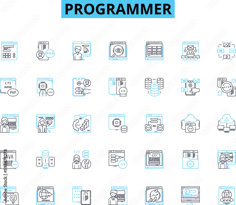 Programmer Linear Icons Set Coding Debugging Algorithms Syntax Variables Loops Logic Line