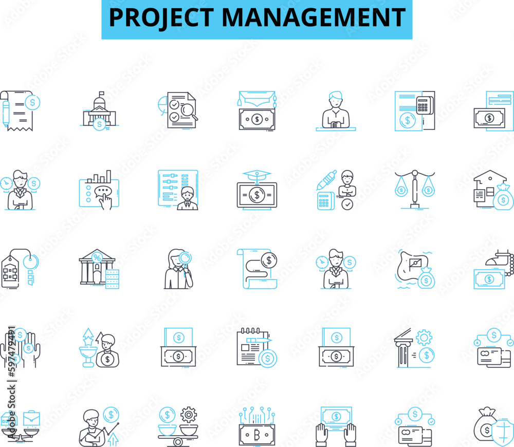 Project management linear icons set. Planning, Organizing, Scheduling ...
