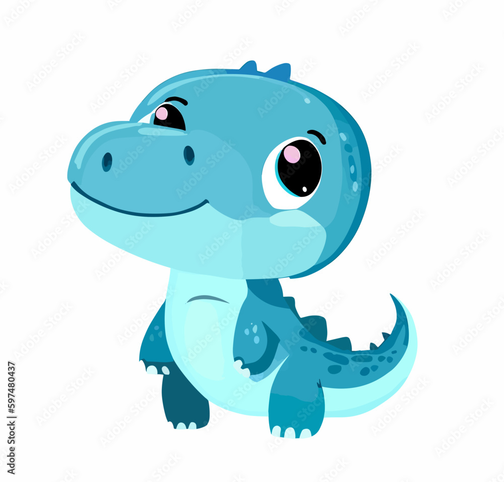 Happy little blue cute dinosaur t-rex vector art Stock Vector | Adobe Stock